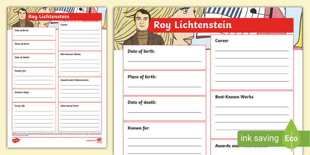 Roy Lichtenstein Fact File Template (Teacher-Made) - Twinkl