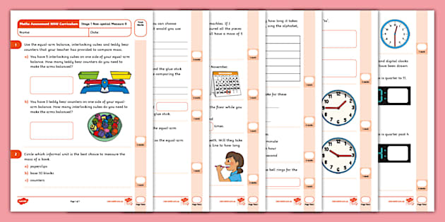 Maths Assessment NSW Curriculum – Stage 1 Non-spatial Measure B