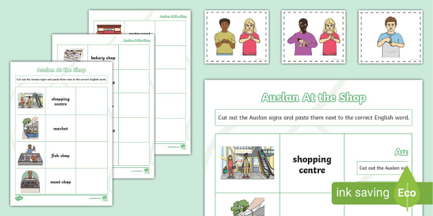 Auslan At the Shops Cut and Paste (teacher made) - Twinkl