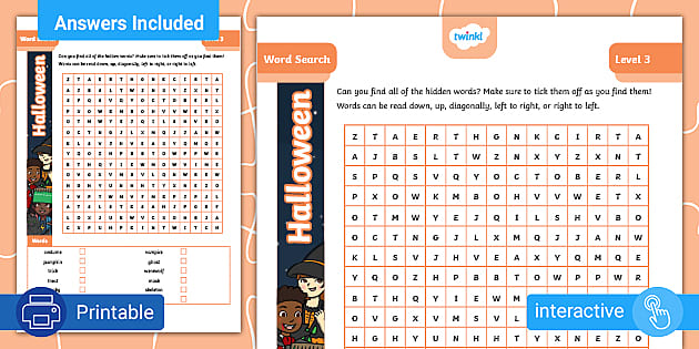 Halloween Word search for Kids - Level 3 - Kids Puzzles