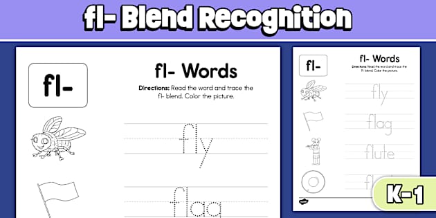 fl- Words: Blend Recognition Worksheet for K-1st Grade