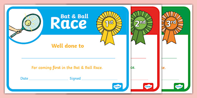 Sports Day Bat and Ball Race Certificates - Twinkl