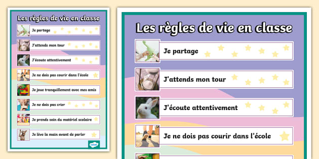 Affiches : Les règles de vie en classe - Twinkl