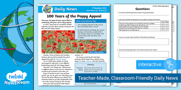 News Story for Children 7-9: 100 Years of the Poppy Appeal