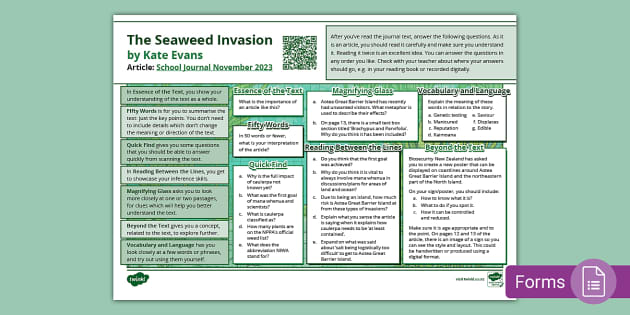 L4 November 2023 School Journal The Seaweed Invasion Article Comprehension