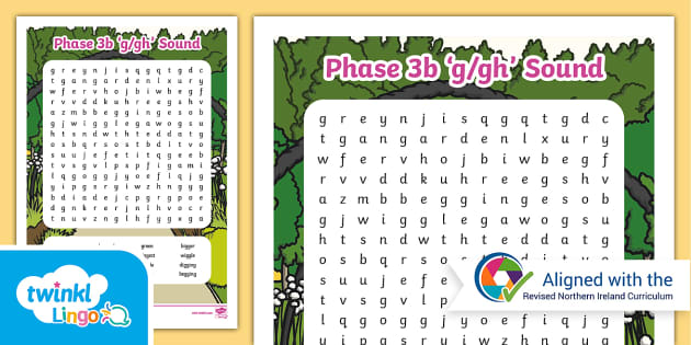 Northern Ireland Linguistic Phonics 3b 'g/gh' Sound Word Search