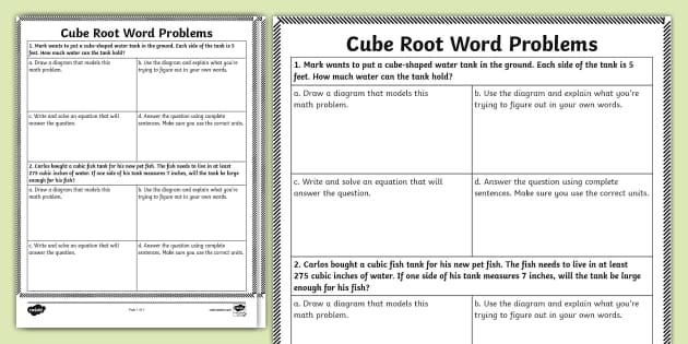 Eighth Grade Cube Root Word Problems Practice Activity