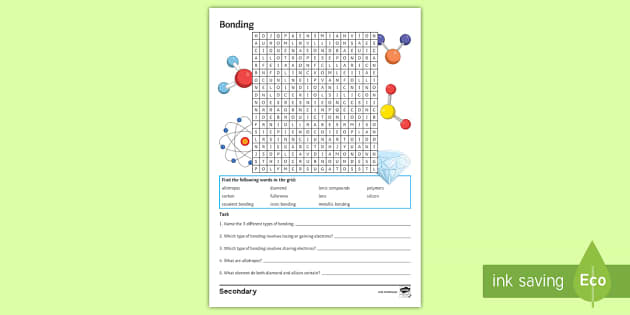 Bonding Word Search - KS4, Chemistry, keywords, Science, covalent bonding
