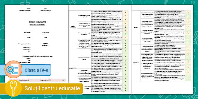 Raport pentru evaluarea la finalul anului școlar Clasa 4