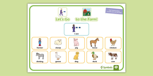 Twinkl Symbols: Let's Go to the Farm! I See... AAC Mat