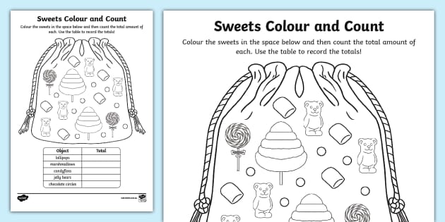 Sweets Colour and Count Worksheet (teacher made) - Twinkl