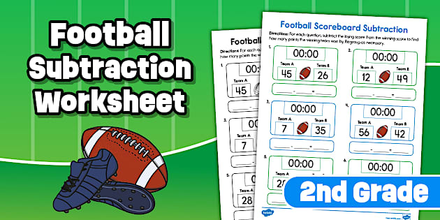 Football Subtraction Worksheet for 2nd Grade | Twinkl USA