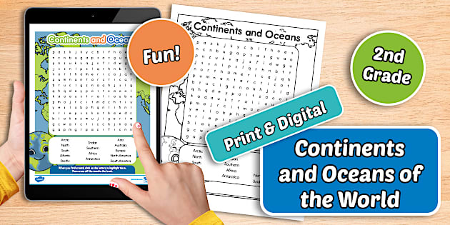 Second Grade Continents and Oceans of the World Word Search