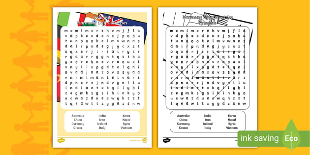 FREE! - Year One Harmony Day Nationalities Word Search