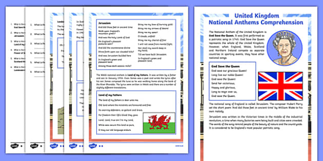 United Kingdom National Anthems Differentiated Reading Comprehension ...