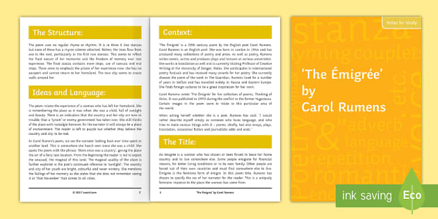 AQA Poetry: The Émigrée - Revision Notes - Twinkl