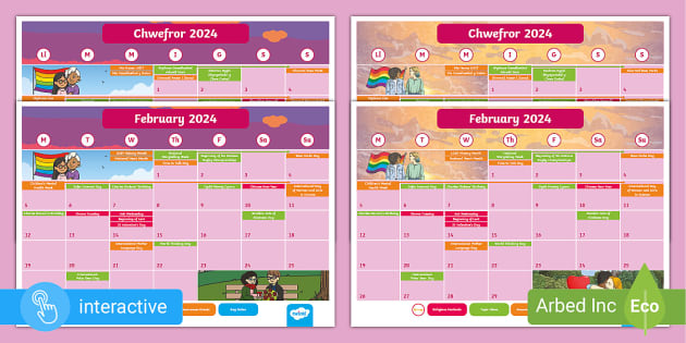 FREE! - Calendr Digwyddiadau Mis Chwefror/February Events Calendar 2024