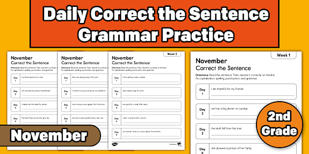 Second Grade November Daily Correct the Sentence Grammar