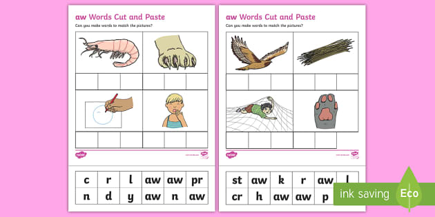 'aw' Cut and Stick Worksheet (teacher made)