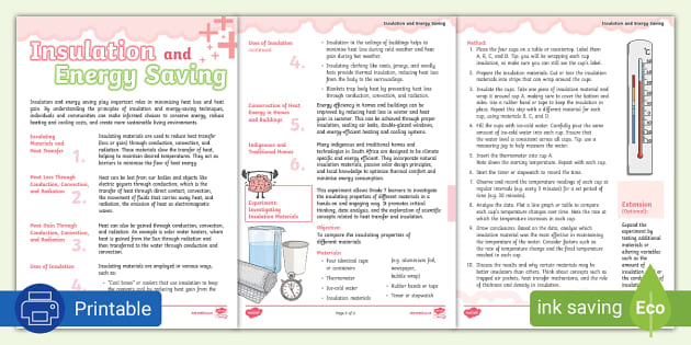 Insulation and Energy Saving (teacher made) - Twinkl