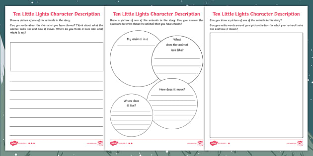Ten Little Lights Character Descriptions Differentiated Worksheet