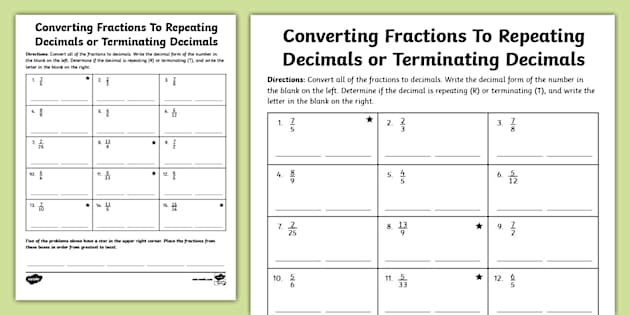 Eighth Grade Converting Fractions To Repeating Decimals or Terminating Eighth Grade Converting Fractions To Repeating Decimals or Terminating