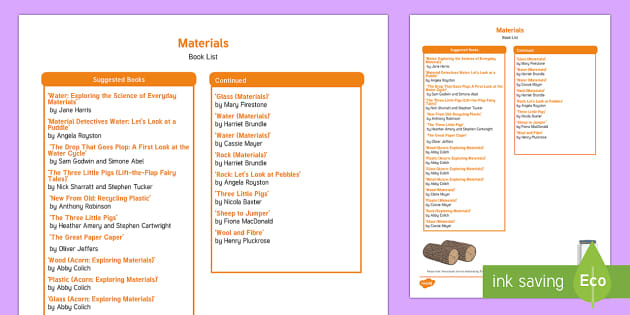 KS1 Materials Book List | Themed Reading Lists - Twinkl