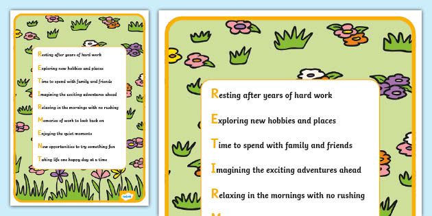 Retirement Acrostic Poem Example - Twinkl