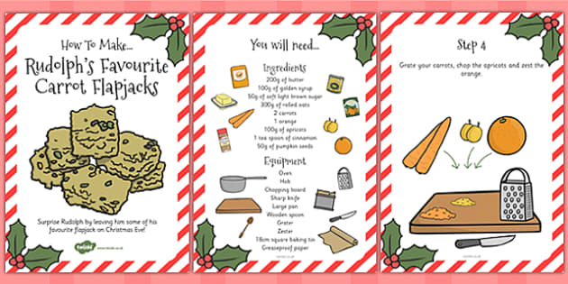 Rudolph's Favourite Carrot Flapjacks Recipe Cards - Food, Cooking