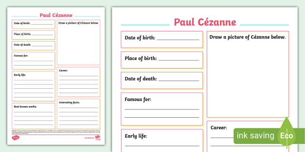 Paul Cézanne Fact File Template (teacher made) - Twinkl