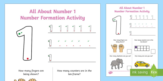 All About Number 1 Number Formation Worksheet