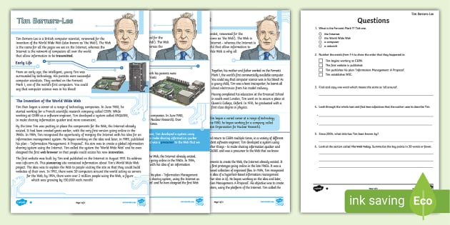 UKS2 Tim Berners-Lee Differentiated Comprehension Activity