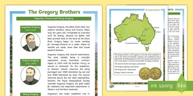 Australian Early Inland Explorers – Gregory Brothers Fact File