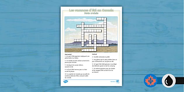 Summer Holidays in Canada Crossword Junior French