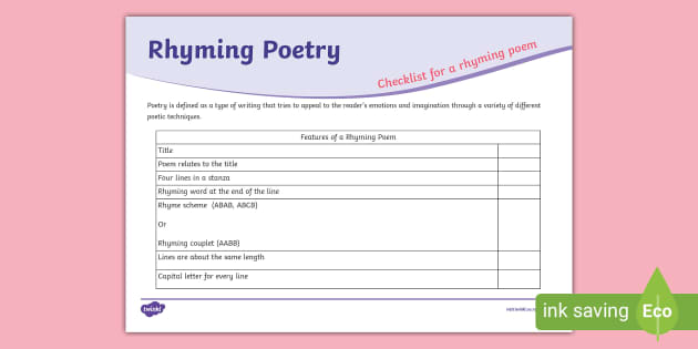 Level 2 Rhyming Poetry Checklist - Twinkl