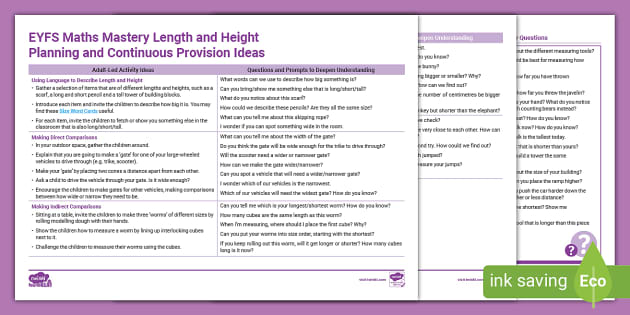 Maths Mastery Length & Height Plans & Continuous Provision