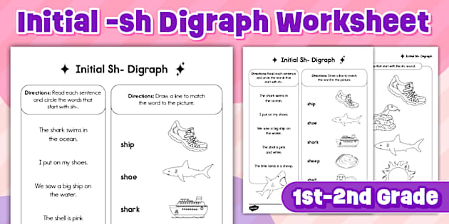 Initial Sh- Blend Worksheet for 1st-2nd Grade