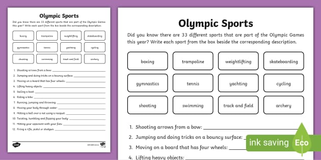 Olympic Sports Description Matching (teacher made) - Twinkl