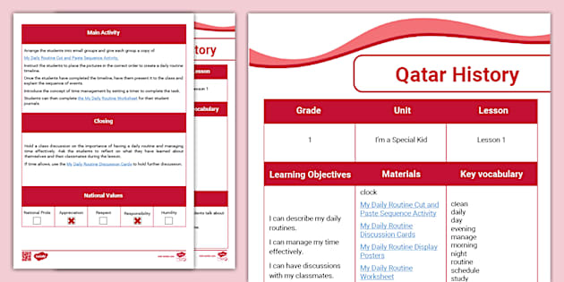 Qatar History Lesson Plan - I'm a Special Kid - Lesson 1