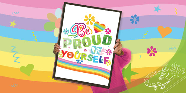 Be Proud of Yourself Rainbow Typography Inspirational Poster