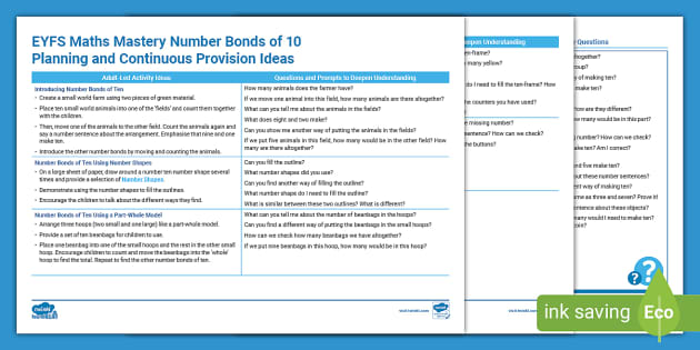 Maths Number Bonds of 10 Planning&Continuous Provision Ideas