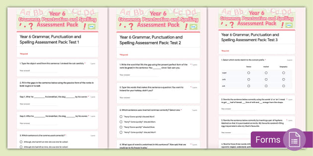 Yr 6 SPaG Google Forms Assessment Pack | Interactive