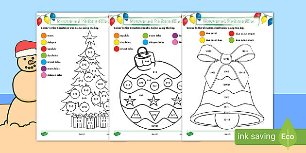 Christmas Colour By Numbers Maths Activity Indonesian