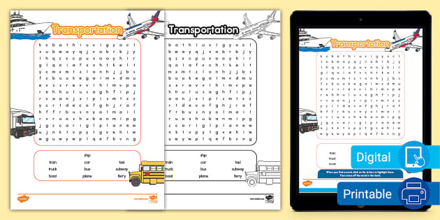 Transportation Word Search for ELL (Hecho por educadores)