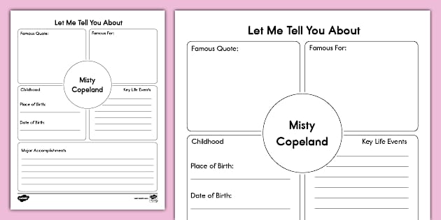 Misty Copeland Biography Worksheet for K-2nd Grade - Twinkl