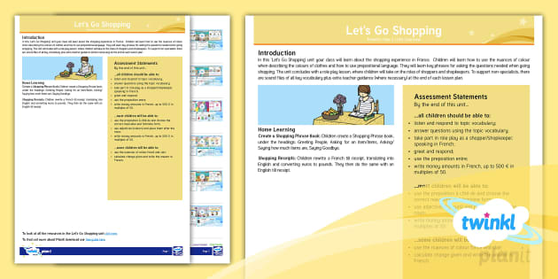 FREE! - Going Shopping in French - Going Shopping Planning Overview