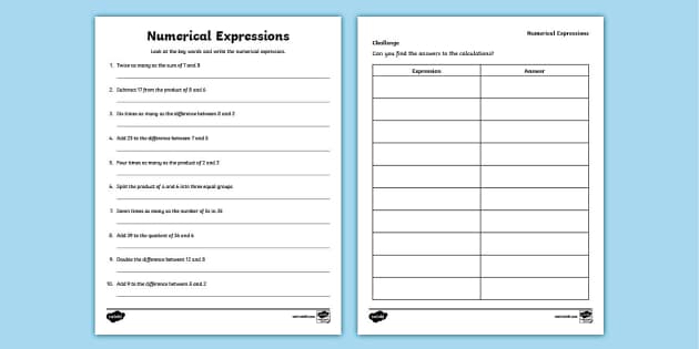Fifth Grade Numerical Expressions Activity