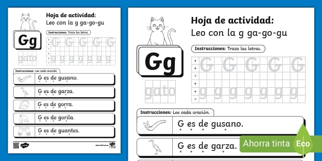 Hoja de actividad: Leo con la g (teacher made) - Twinkl