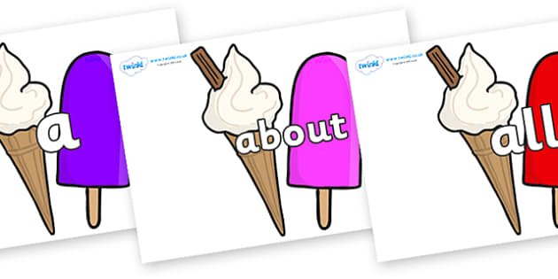100 High Frequency Words on Ice Cream and Lollies - Twinkl