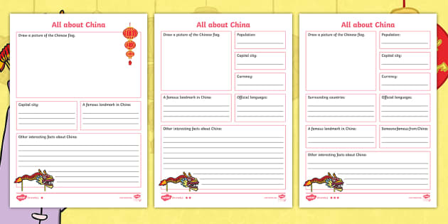 KS1 All About China Fact File Non-Fiction Writing Frames